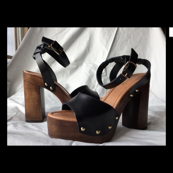 Aldo | Shoes | Aldo Leather Platform Sandals Black 65m | Poshmark